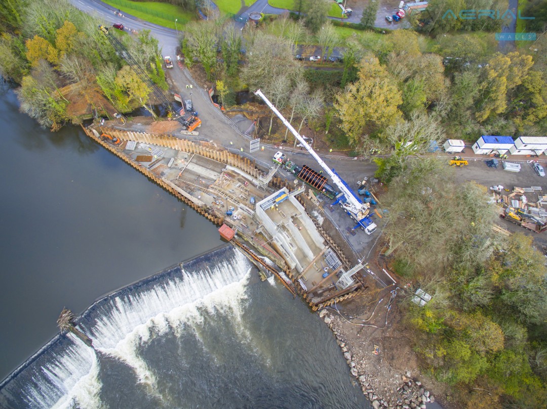 Radyr Weir Hydroelectric Scheme - Cardiff, South Wales - Aerial ...